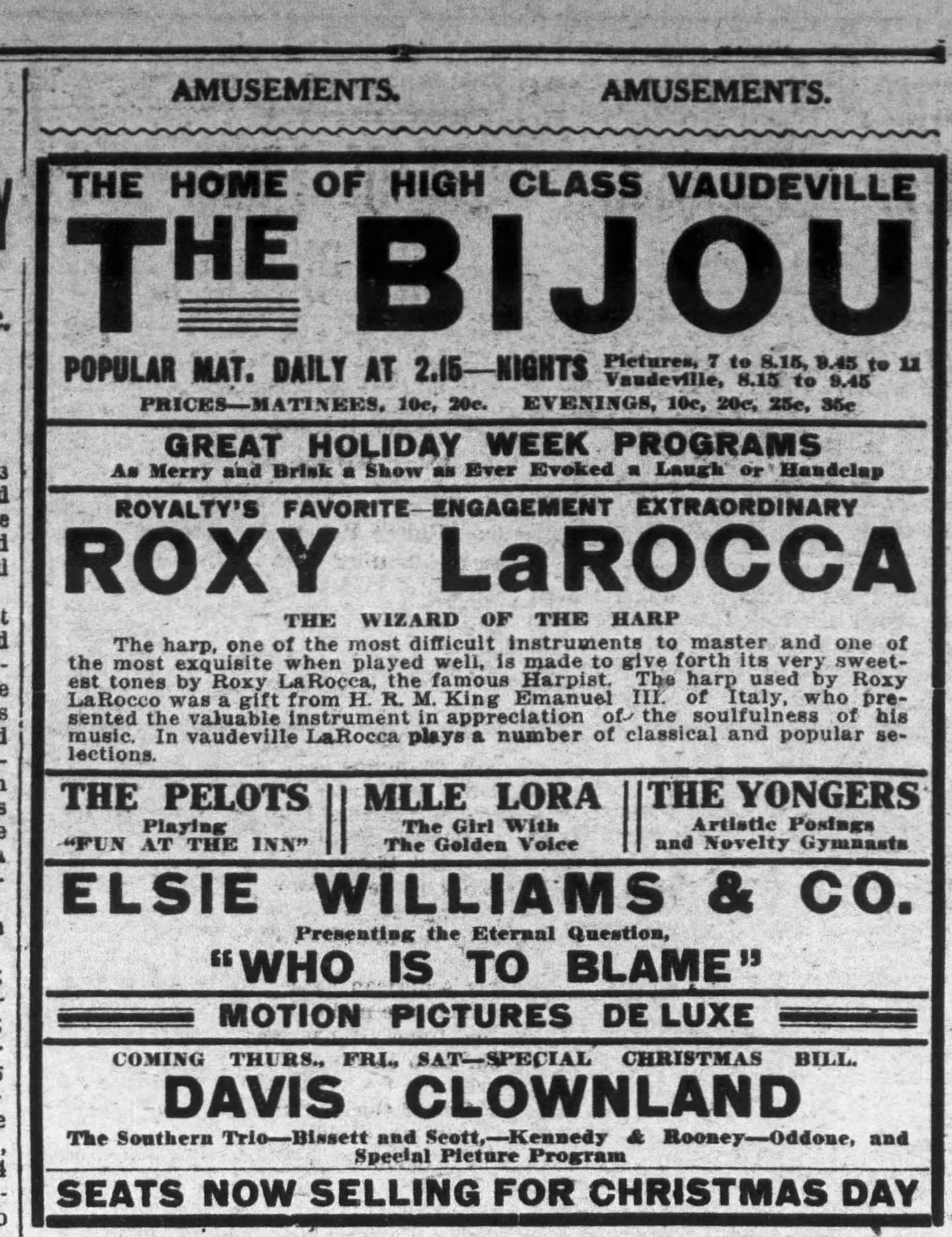Family History #1: 19-Teens, 1920s, Vaudeville. Joseph And Roxy LaRocca ...