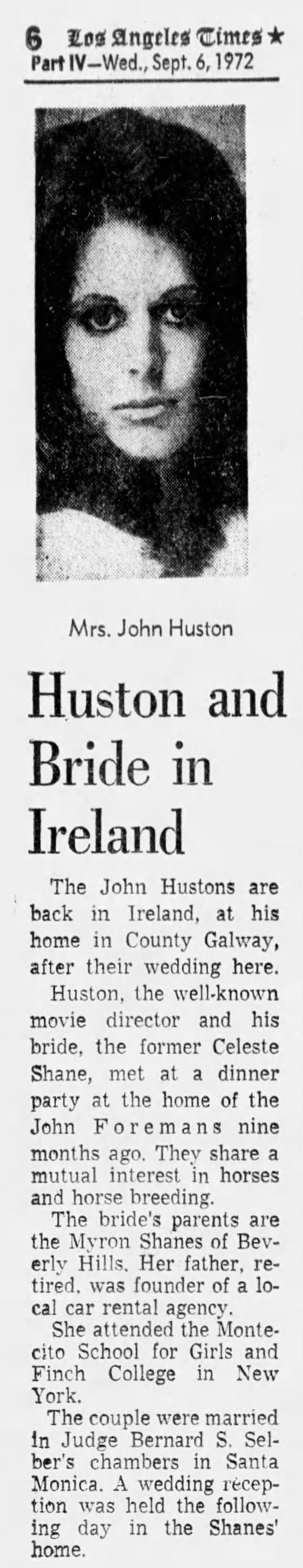 1971-1973 #1. John Huston & Wives Ricki Soma & Celeste Shane. St. Clerans in Ireland. Hollywood ...