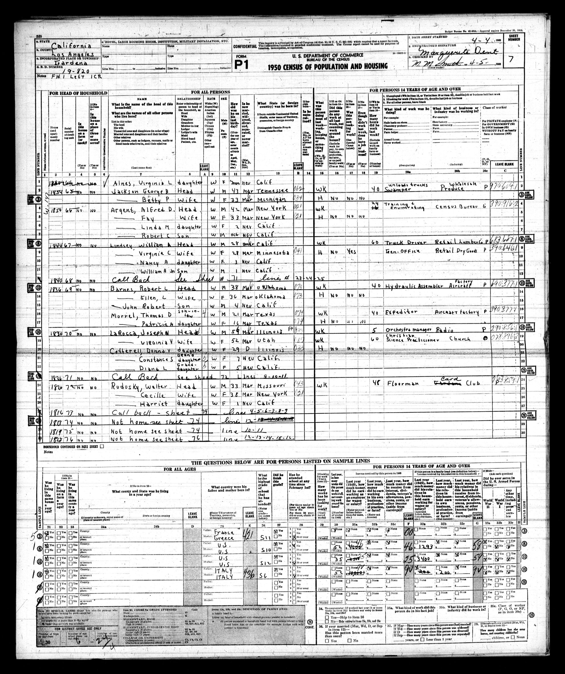 1950s #1 Updated 10/4/24: 1950 Census. Gardena. Move to San Fernando ...