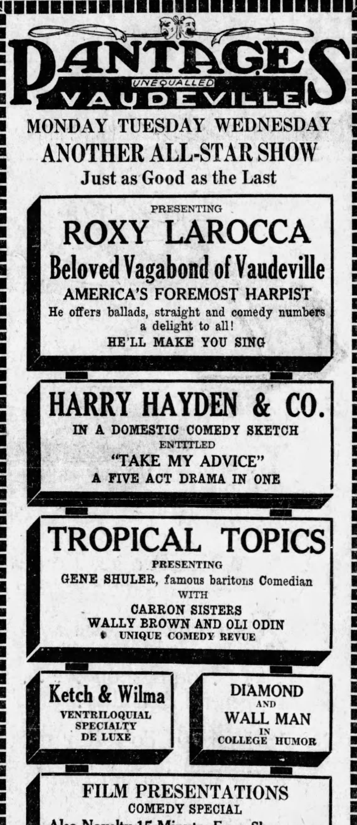 Family History #1: 19-Teens, 1920s, Vaudeville. Joseph And Roxy LaRocca ...